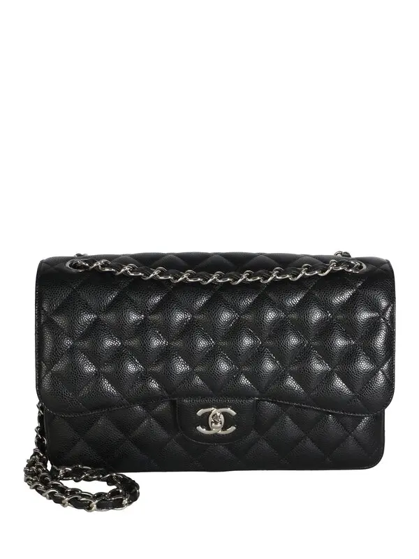 Chanel Quilted Caviar Jumbo Double Flap Bag - Black