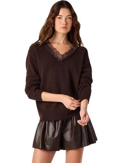 Astr The Label Jadyn Lace-trim V-neck Pullover - Brown