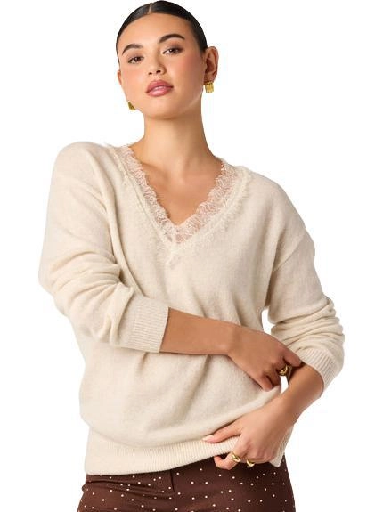 Astr The Label Jadyn Lace-trim V-neck Pullover - Ivory