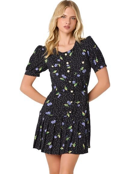 Astr The Label Brenlee Puff-sleeve Mini Dress - Navy Dot