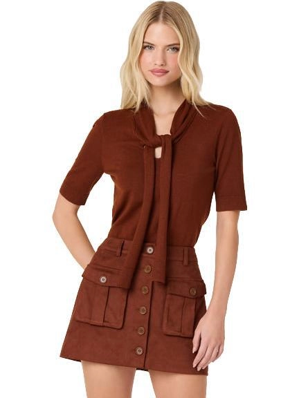 Astr The Label Agatha Scarf-tie Knit Sweater - Rust