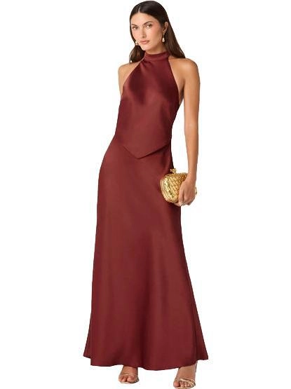 Astr The Label Viridiana Satin Halter Maxi Dress - Sienna