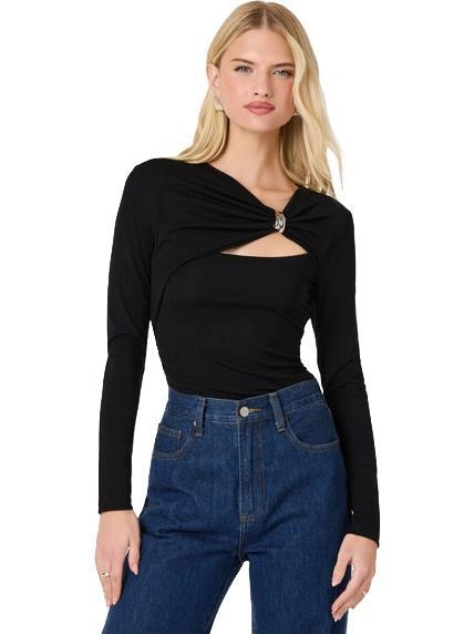 Astr The Label Shanetta Cutout Long Sleeve Top - Black