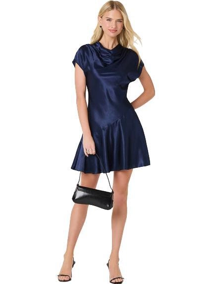 Astr The Label Sherrer Cowl Neck Satin Mini Dress - Navy