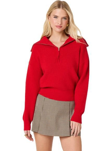 Astr The Label Lucette Quarter Zip Sweater - Red