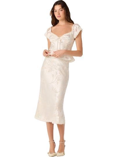 Astr The Label Windey Floral Burnout Satin Midi Skirt - Cream