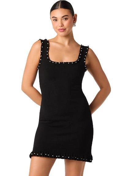 Astr The Label Nya Pearl-trim Knit Mini Dress - Black