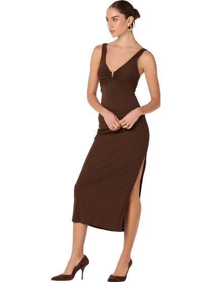 Astr The Label Shaylee Ribbed Knit Midi Dress - Brown