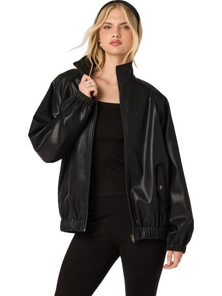 Astr The Label Shayna Faux Leather Bomber Jacket - Black