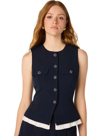 Astr The Label Kelson Pleated-hem Button Vest - Navy