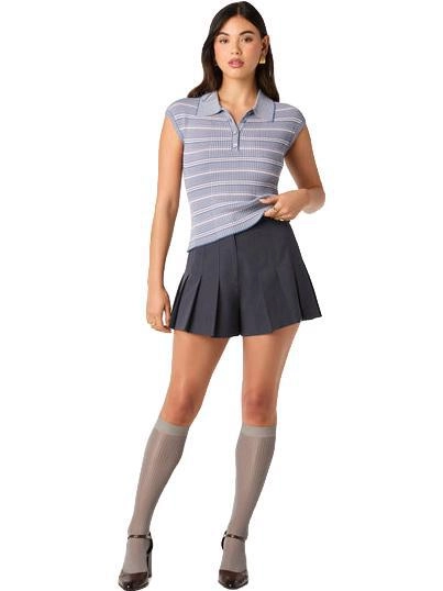 Astr The Label Paola Pleated Mini Shorts - Navy