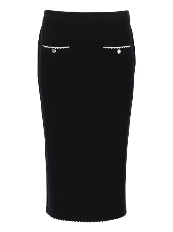 Tory Burch Embroidered Wool Skirt - Black