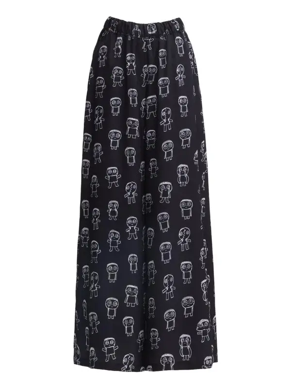 JULIA ALLERT Art Print Wide-leg Palazzo Trousers - Black