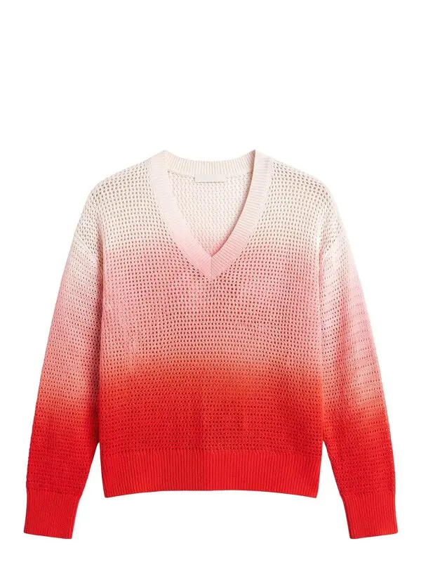 BRODIE CASHMERE Mesh Dip Dye V-neck Jumper - Pink