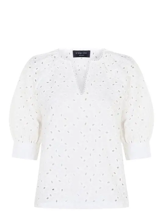 EXQUISE Broderie Anglaise Blouse - White