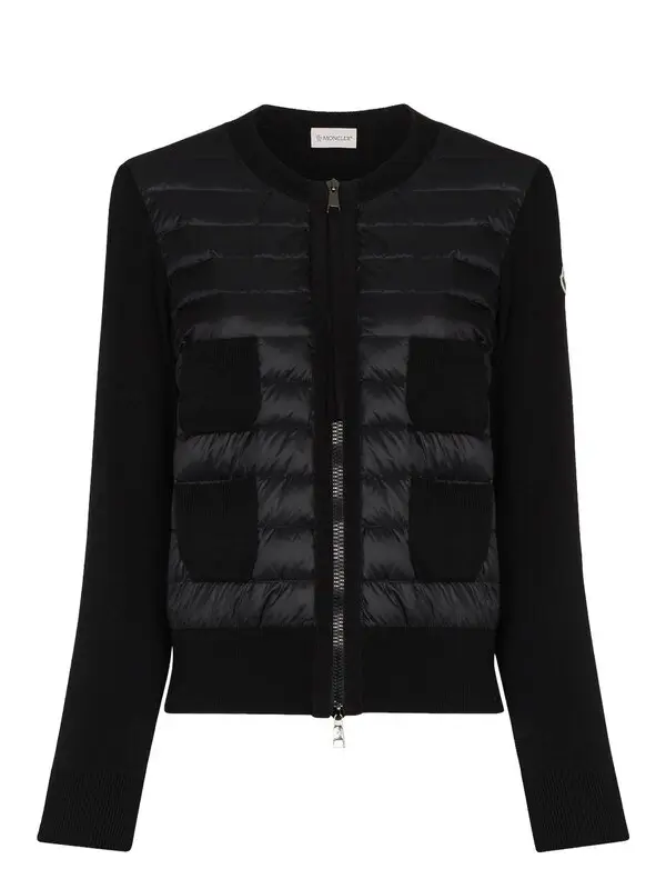 Moncler Wool And Nylon Padded Cardigan - Black