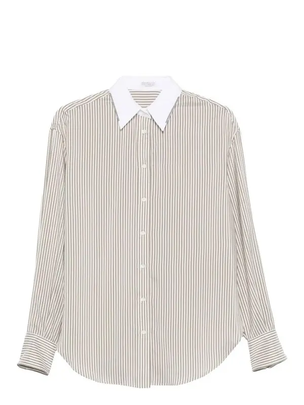 Brunello Cucinelli Striped Silk Shirt - White