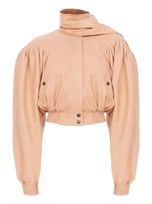 Chloé Scarfed Leather Jacket With Puff Sleeves - Pink