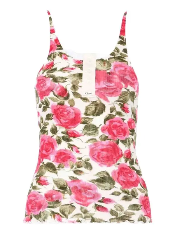 Chloé Printed Cotton Tank Top - Red