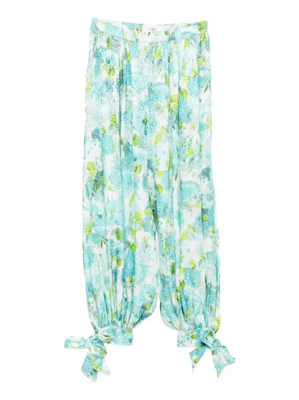 Chloé Printed Silk Trousers - Sky Blue