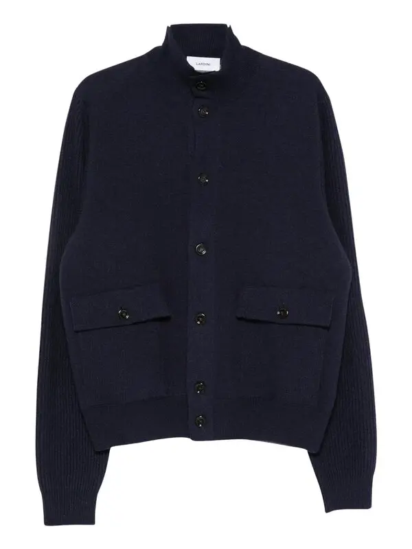 LARDINI Ribbed-knit Panelled Jacket - Blue