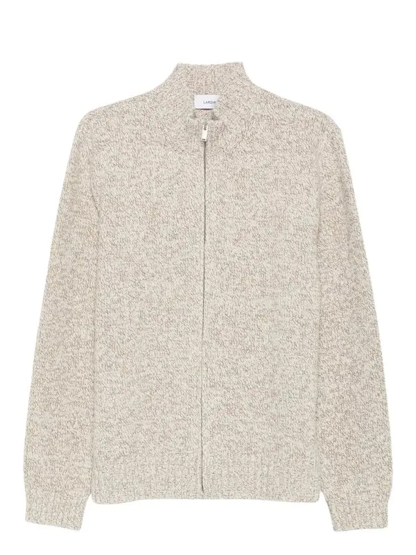 LARDINI Zip-up Marl-knit Cardigan - Beige