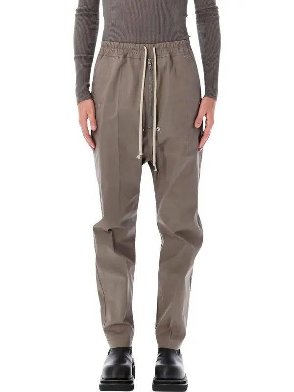 Rick Owens Bela Poplin Utility Trousers With Exposed Center Zip - Dust Grey