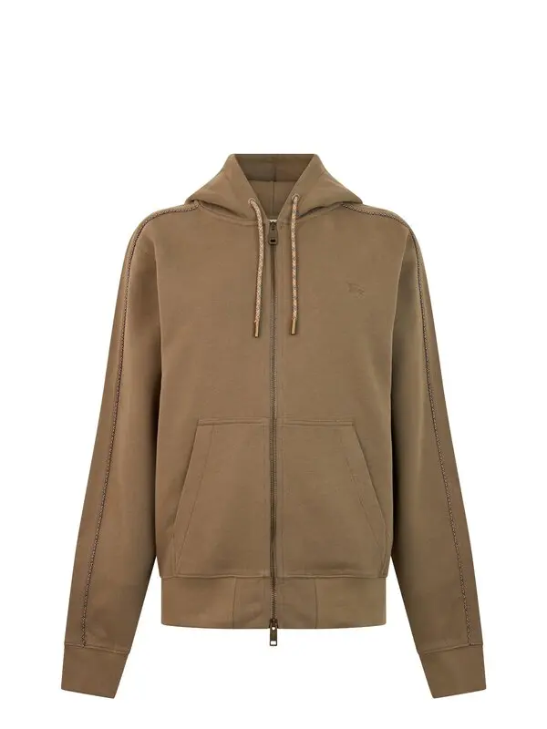 Burberry Style Zip Hoodie With Practical Pockets - Camel