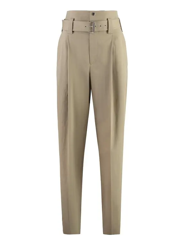 Bottega Veneta Cotton Gabardine Belted Trousers - Beige