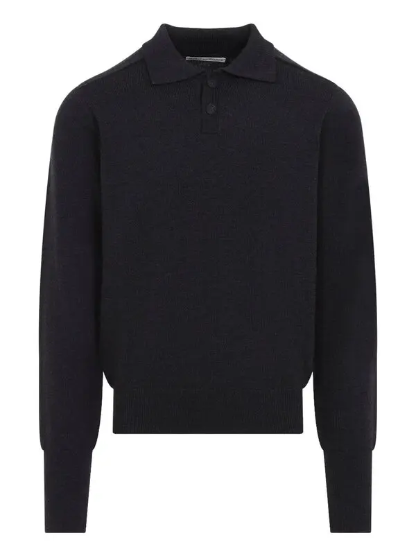 Studio Nicholson Merino Wool Polo Sweater - Black