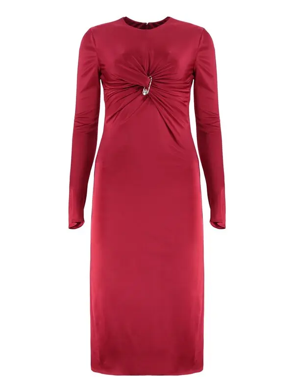 Versace Gathered Front T-shirt Dress With Decorative Brooch - Red