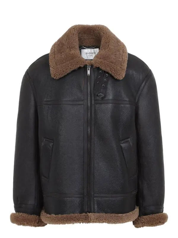 Saint Laurent Biker Jacket In Lamb Shearling & Calf Leather - Black