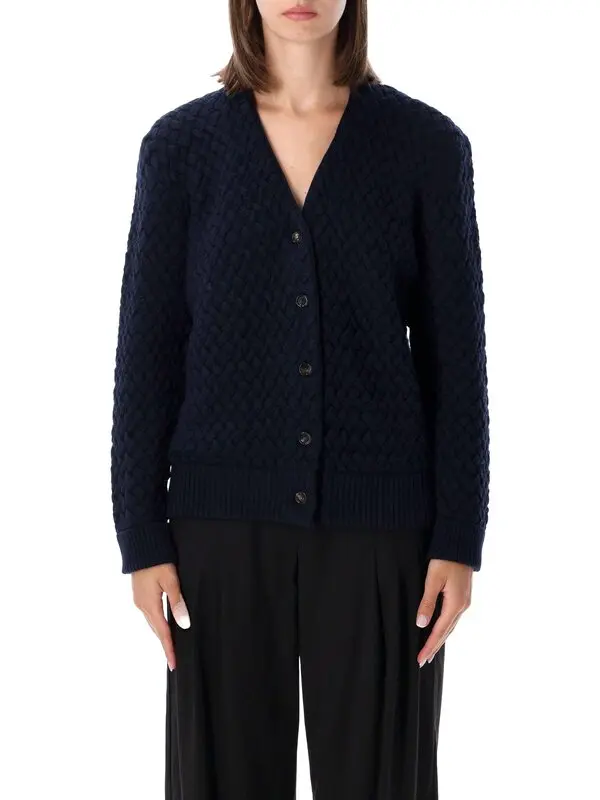 Bottega Veneta 3d Intrecciato Wool V-neck Cardigan - Blue