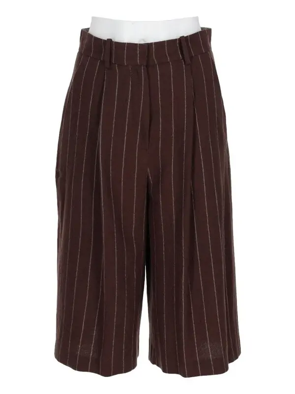 ALYSI Pinstriped Wide-leg Cropped Trousers - Brown
