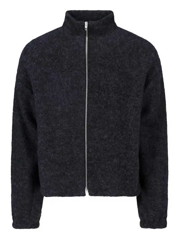 JIL SANDER Zip-up Textured High-neck Jacket - Grey