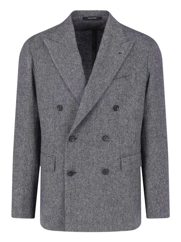 Tagliatore Double-breasted Herringbone Blazer - Grey
