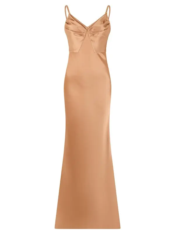 Elisabetta Franchi No-long V-neck Maxi Dress With Thin Straps - Sand
