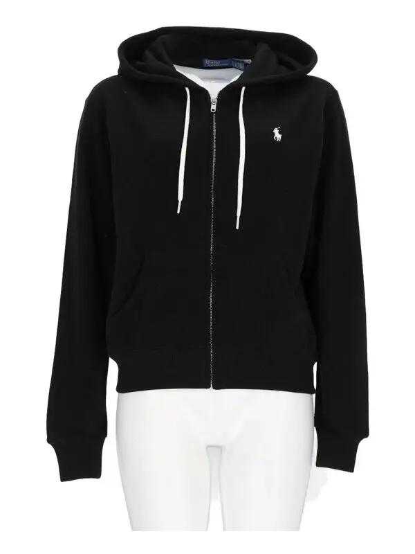 Polo Ralph Lauren Zip-front Hoodie With Embroidered Logo - Black