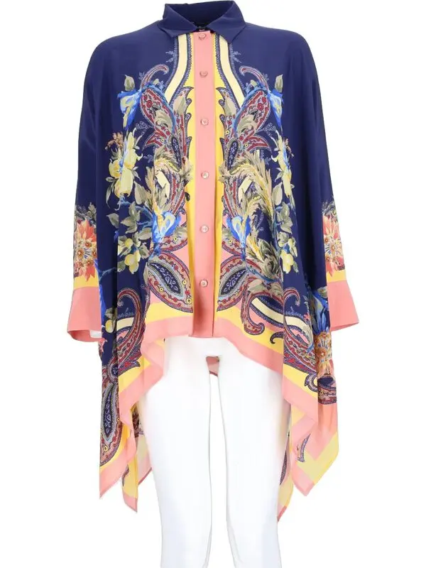 Etro Printed Silk Asymmetrical Button-front Tunic Blouse - Multicolour