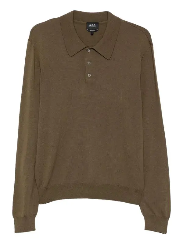 A.p.c. Classic Collar Wool Sweater Shirt With Short Button Placket - Verde