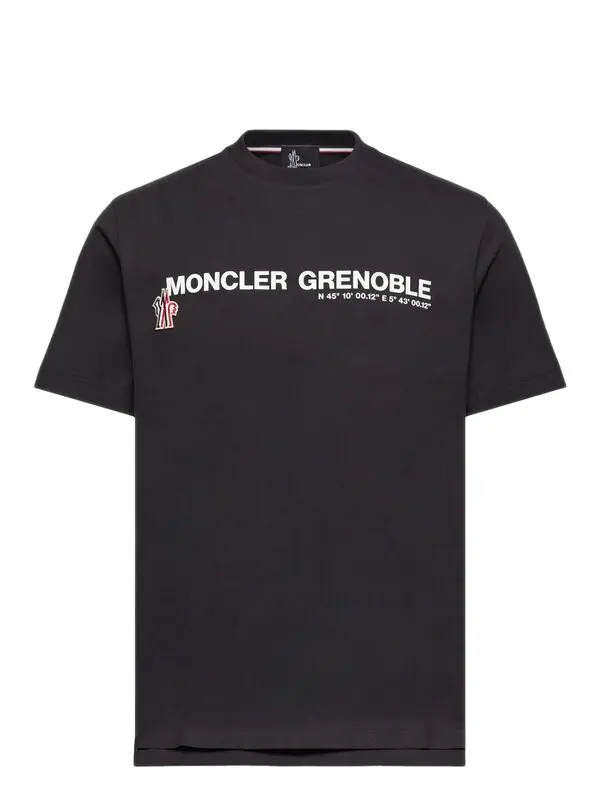 Moncler Ribbed Crew Neck Short-sleeve T-shirt With Logo Details - Nero