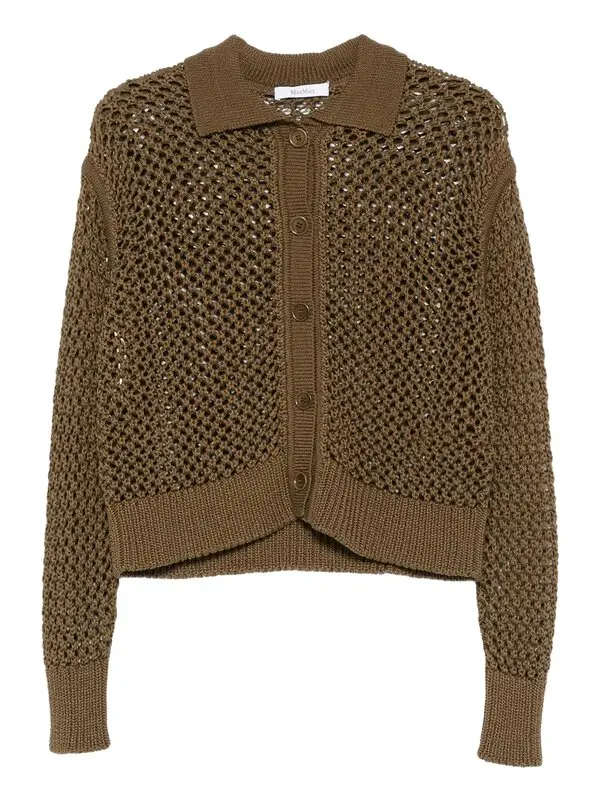 Max Mara Cotton Cord Cardigan With Shirt Collar And Low-cut Sleeves - Verde