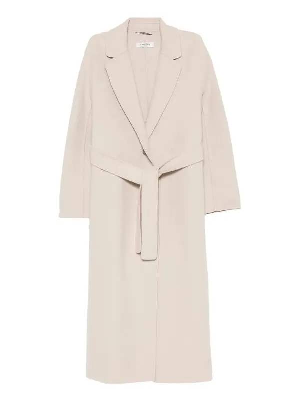 Max Mara Hand-sewn Double-drap Pure Virgin Wool Robe Jacket With Small Lapel Collar And Belt - Beige