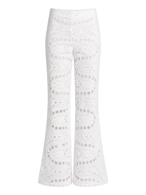 Charo Ruiz Ibiza Embroidered Eyelet Flare Pants - White