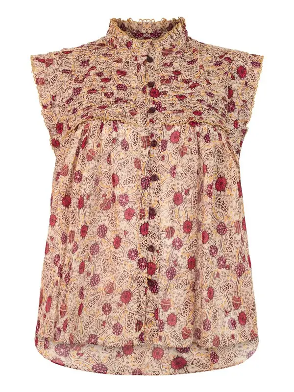 MARANT ETOILE Floral Print Short Sleeve Shirt - Beige