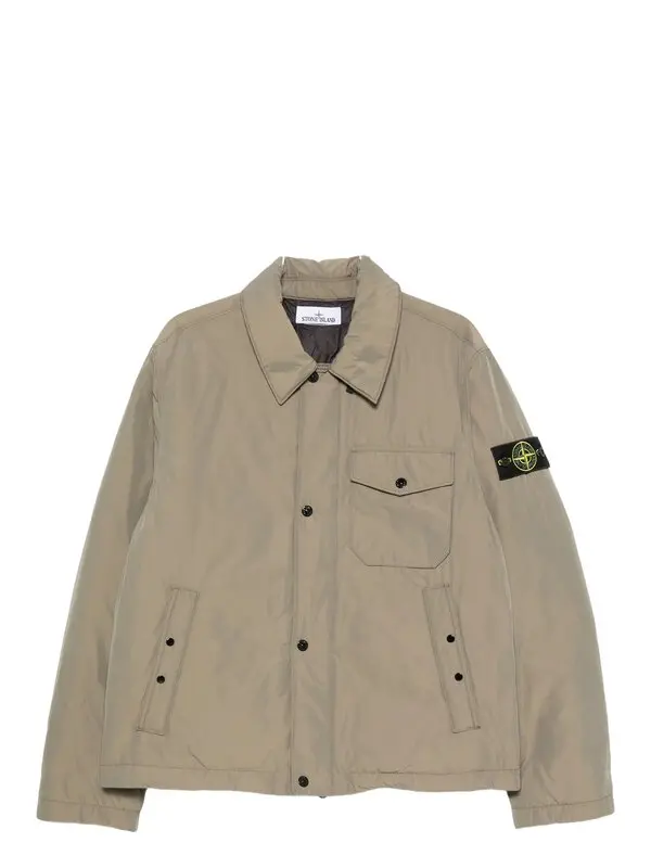 Stone Island Down Jacket With Classic Collar And Button & Zip Closure - Verde