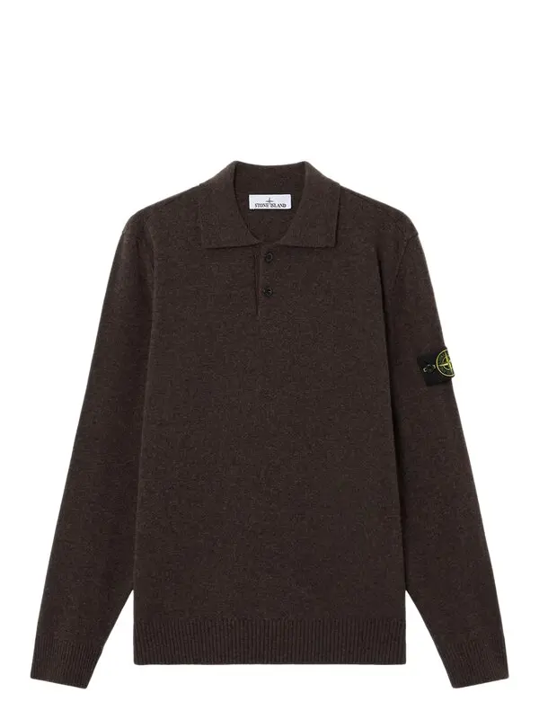 Stone Island Virgin Wool Polo Sweater With Badge - Marrone