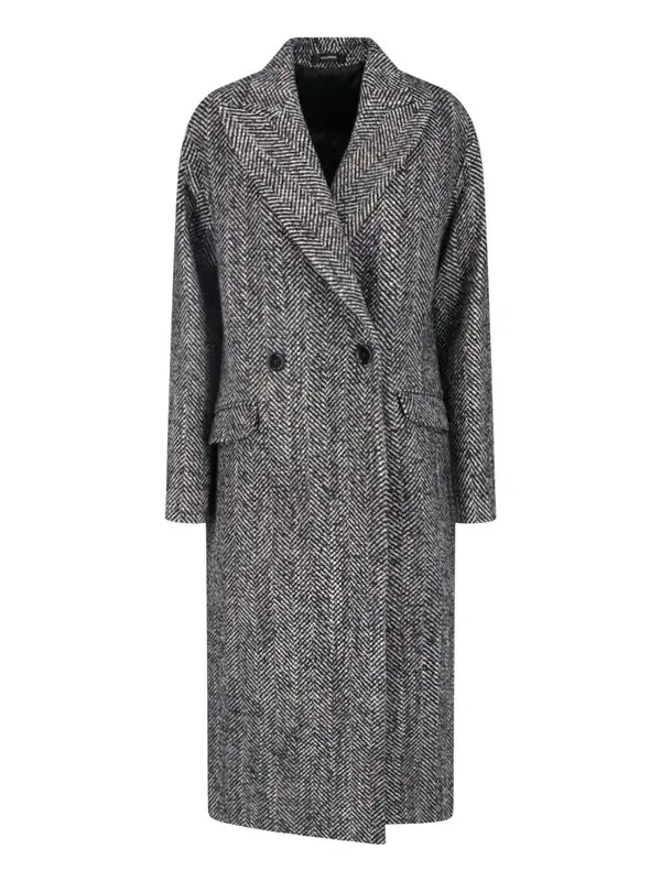 Tagliatore Double-breasted Herringbone Coat - Black