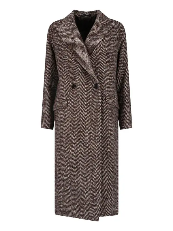 Tagliatore Double-breasted Herringbone Tailored Coat - Brown