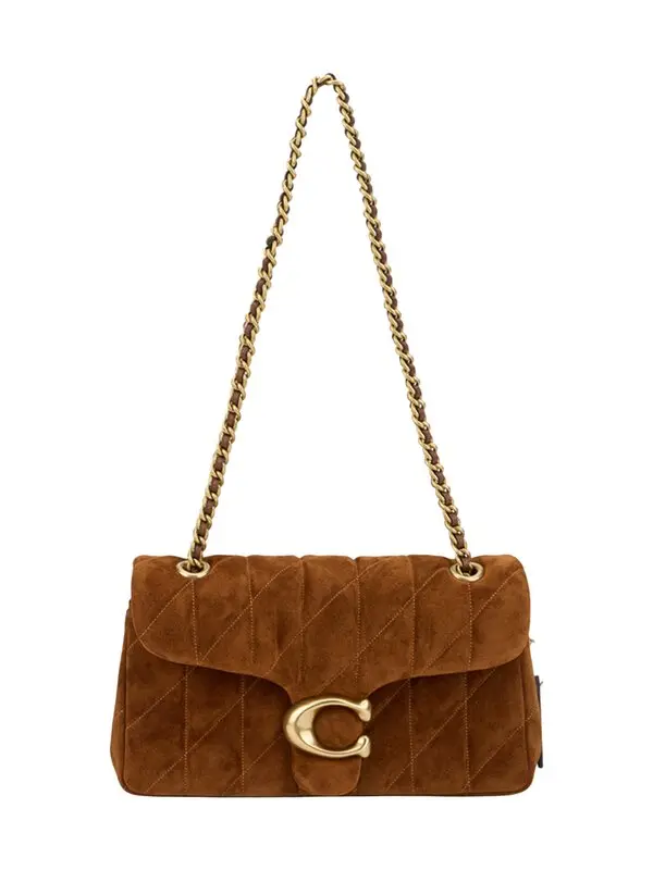 COACH Tabby Mini Suede Shoulder Handbag With Chain Strap - Camel